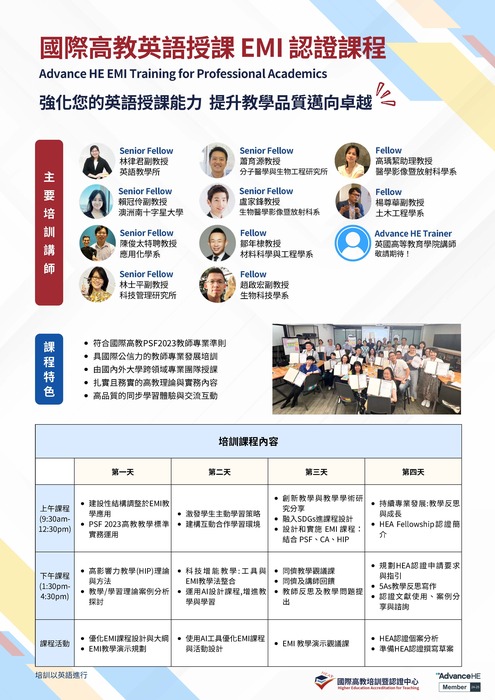 【EMI認證課程】國立陽明交通大學教務處國際高教培訓暨認證中心舉辦「國際高教英語授課EMI認證課程(Advance HE EMI ...